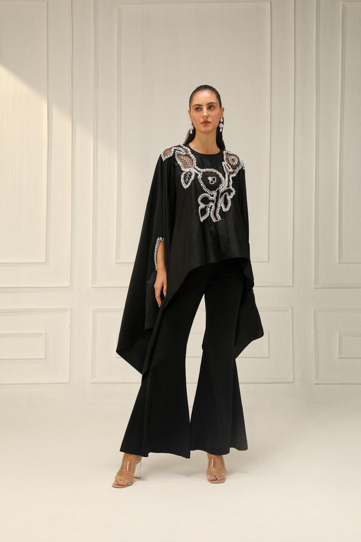 BLACK OVERSIZED CUT OUT CAPE – Sesaa.in